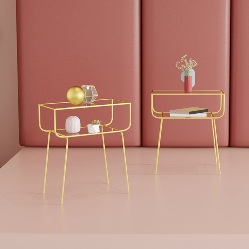 Modern Glass Top Night Table Open Storage Nightstand with 4 Legs for B