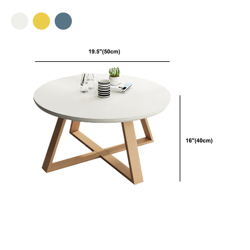Contemporary Round Wood Coffee Table Cross Legs Cocktail Table