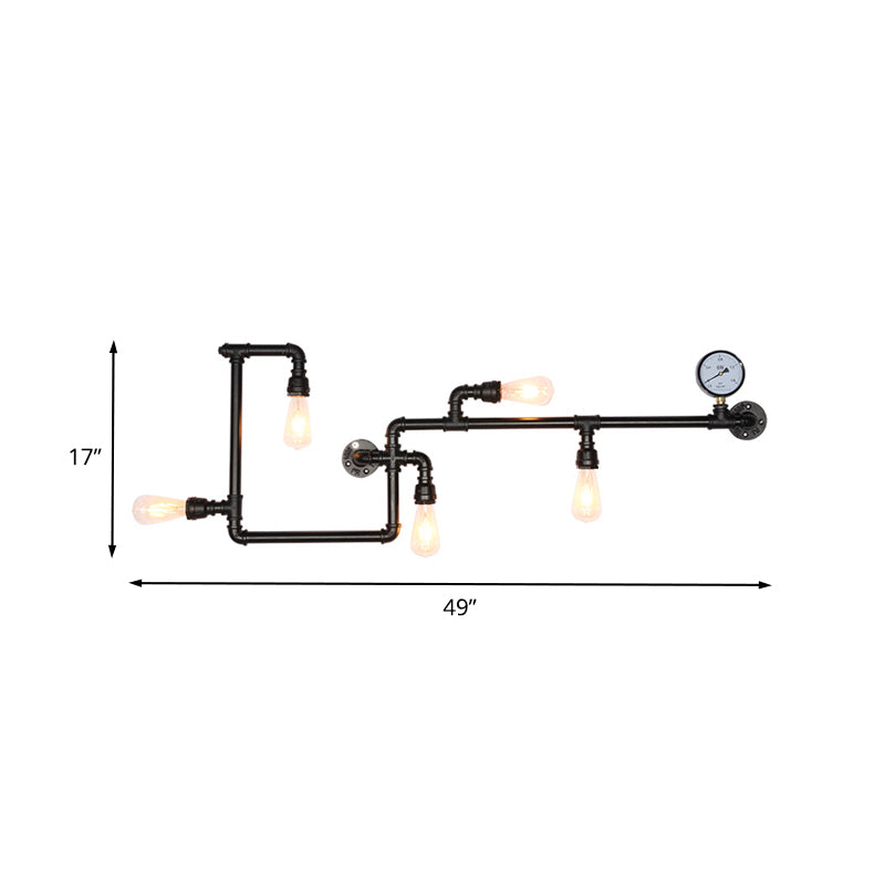 Maze Pipe Restaurant Sconce Vintage Metallic 5-Bulb Copper Wall Mount