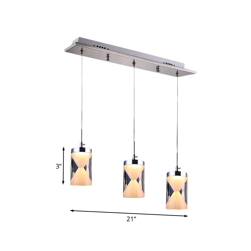 Acrylic Hourglass LED Hanging Light Modernism 3 Bulbs Chrome Cluster P
