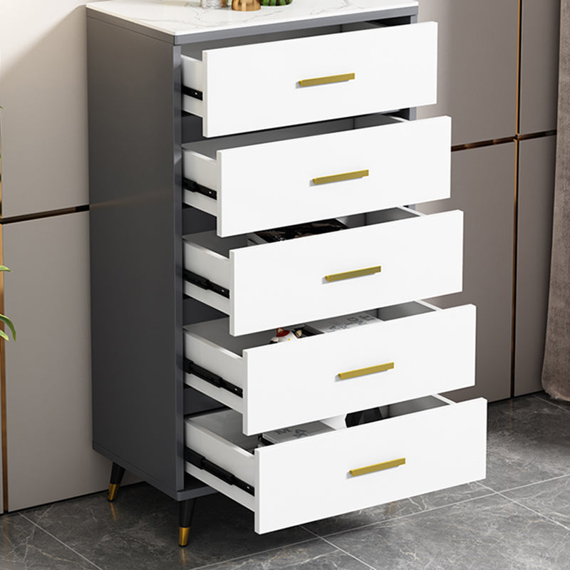 Stone Glam Storage Chest Bedroom Vertical Chest with Drawers