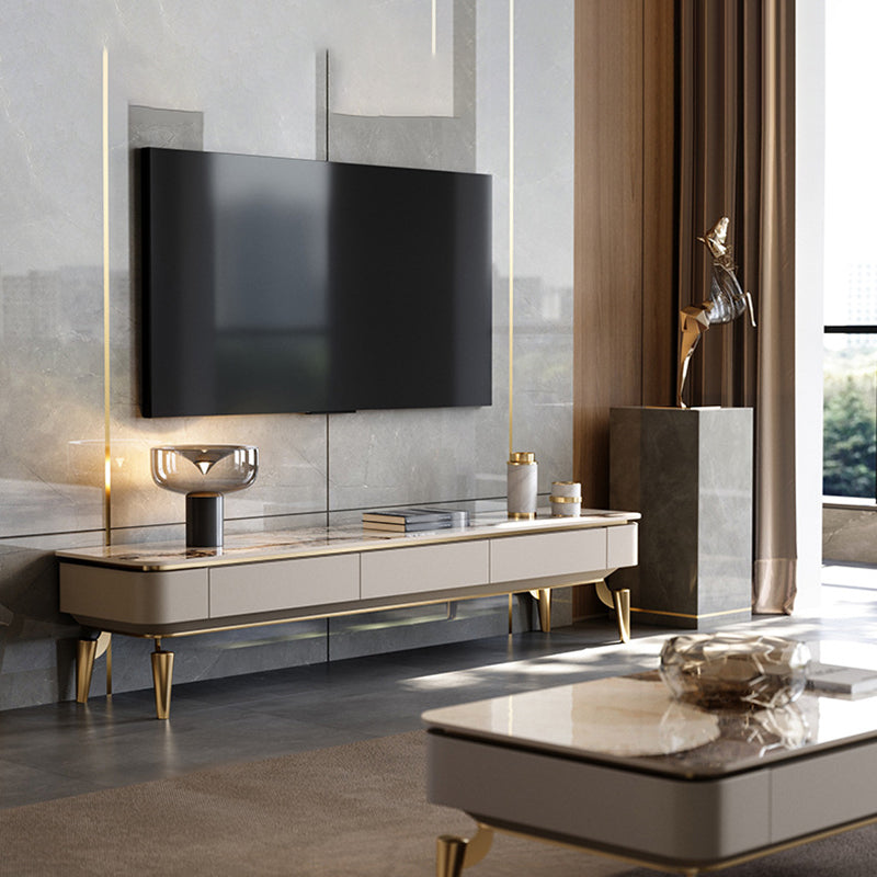 Contemporary Enclosed Storage TV Console Stone TV Stand Console with L