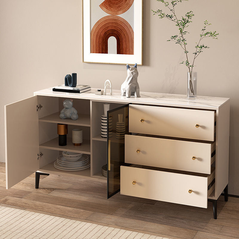 Stone Buffet Table Glam Adjustable Shelving Buffet Credenza with Drawe