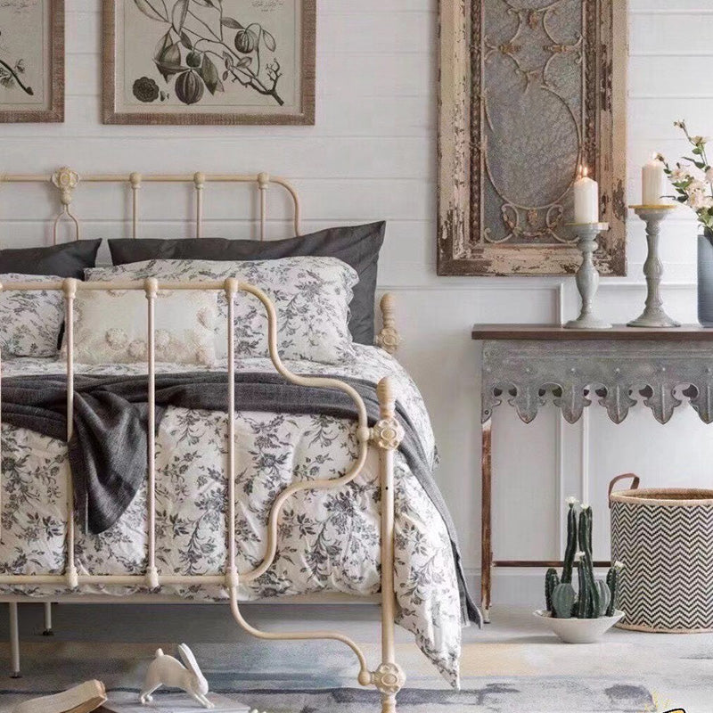 Contemporary Metal Princess Slat Headboard Beige with Footboard Kids B