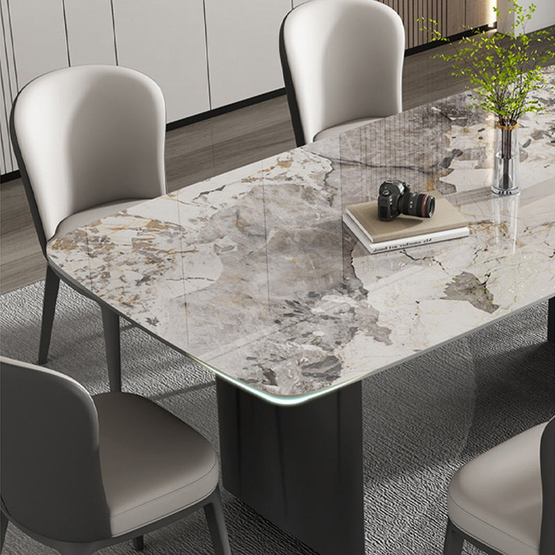 Stone Top Modern Dining Table Set 1/2/5/7 Pieces Dining Set with Leath