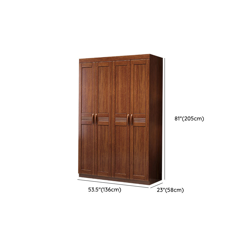 Brown Walnut Solid Wood Wardrobe Traditional Freestanding Wardrobe Arm
