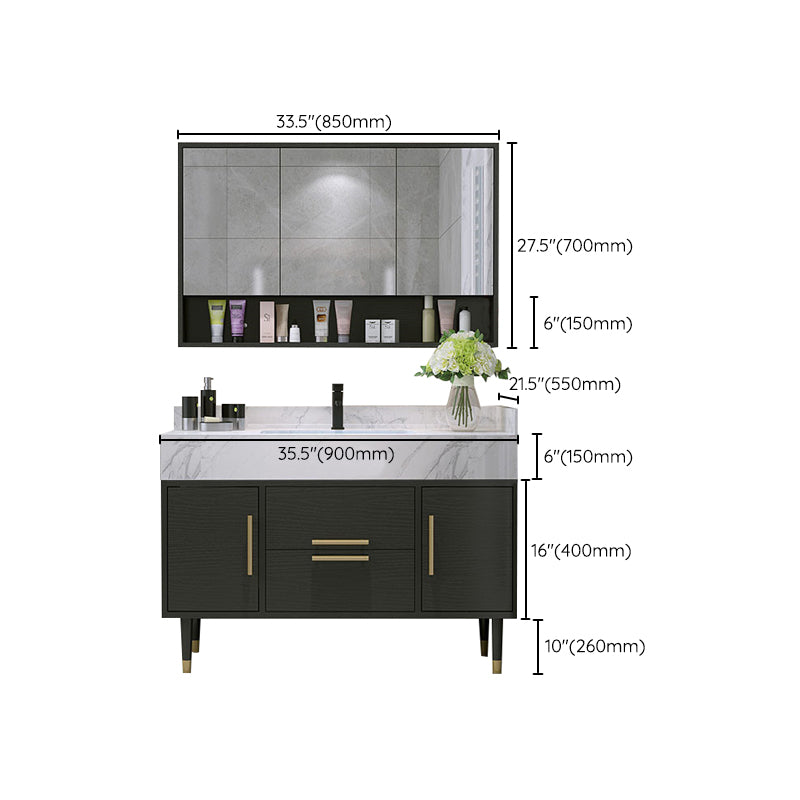 Metal Frame Vanity Set Plain Rectangle Drawers Freestanding Bath Vanit