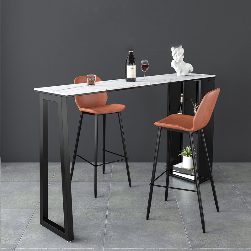 Rectangle Stone Black Metal Bar Height Table Industrial Double Pedesta