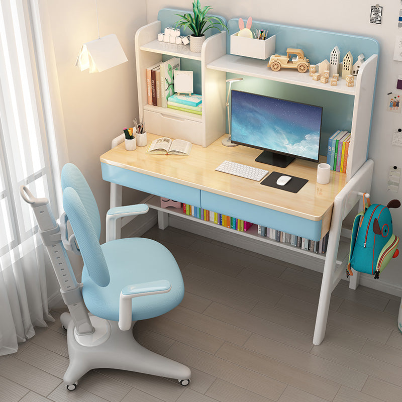 Solid Wood Student Table Desk with Drawer with Storage Shelves Multifu