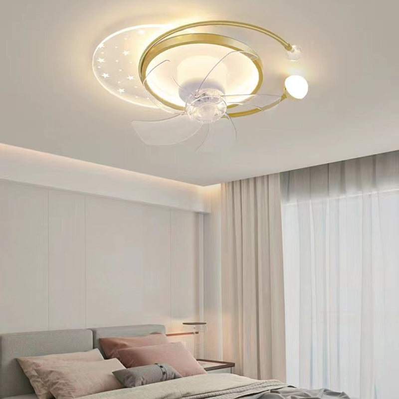 Metal Geometric Shape Ceiling Fan Modern Style 3 Lights Ceiling Fans F