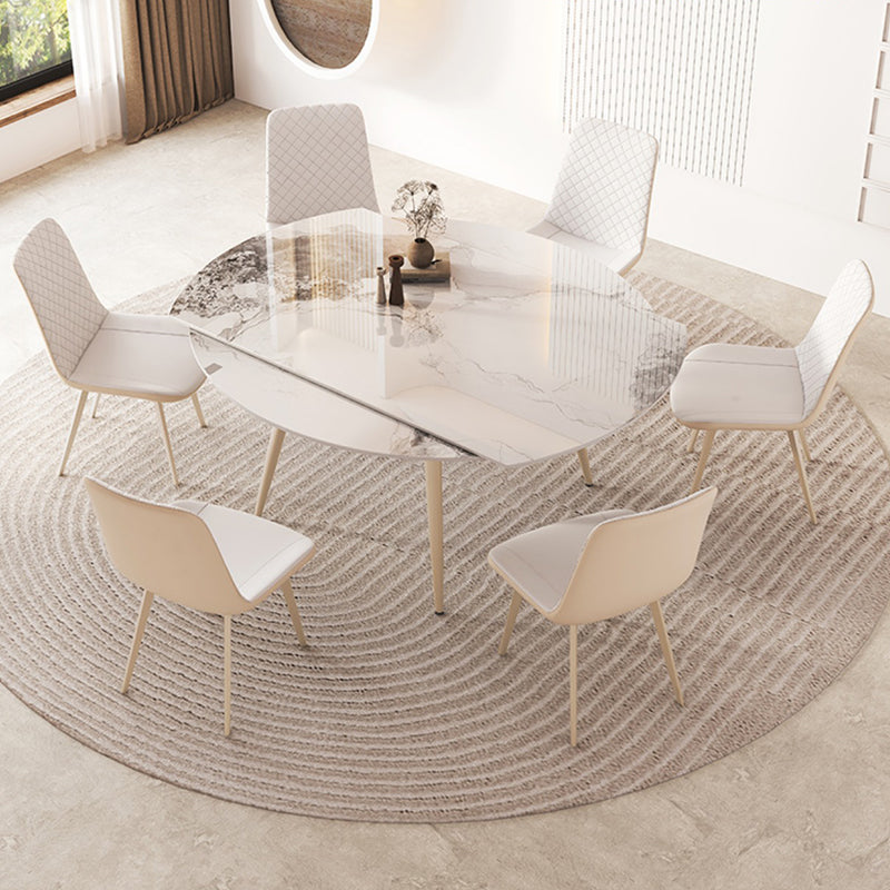 Round Modern Dining Table for Kitchen White Dinette Table with Metal L
