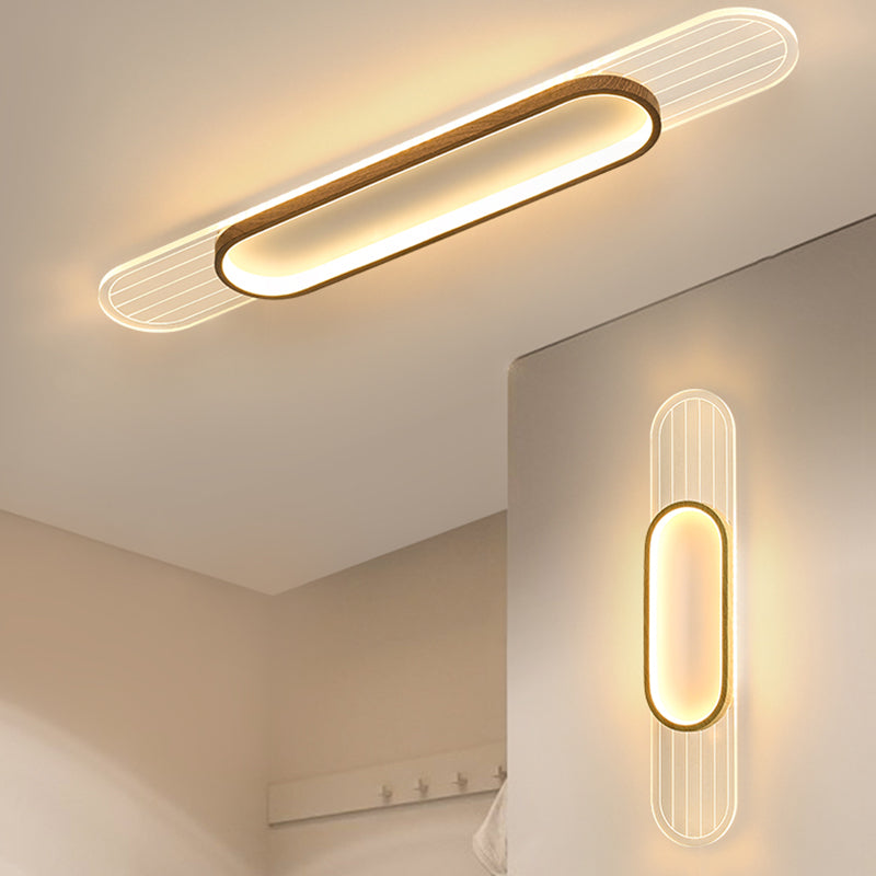 Modern Metal Flush Mount Oval Shape Ceiling Light with Acrylic Shade f