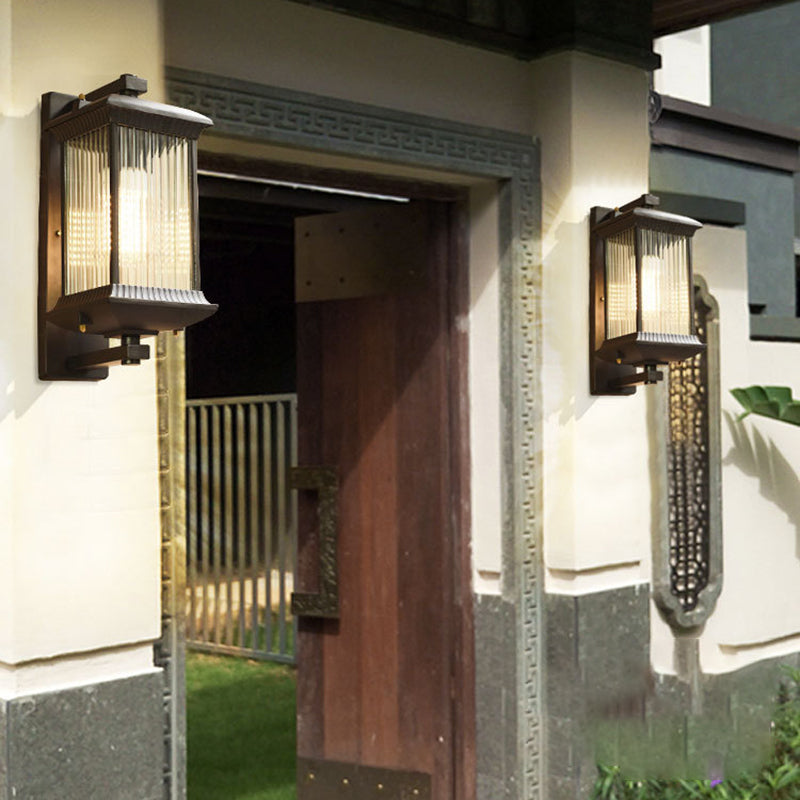 Industrial Metal Wall Sconce Rectangle Shape Wall Light with Glass Sha