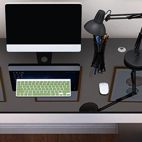 Contemporary Glass Top Computer Desk Antique Finish Gaming Desk with M