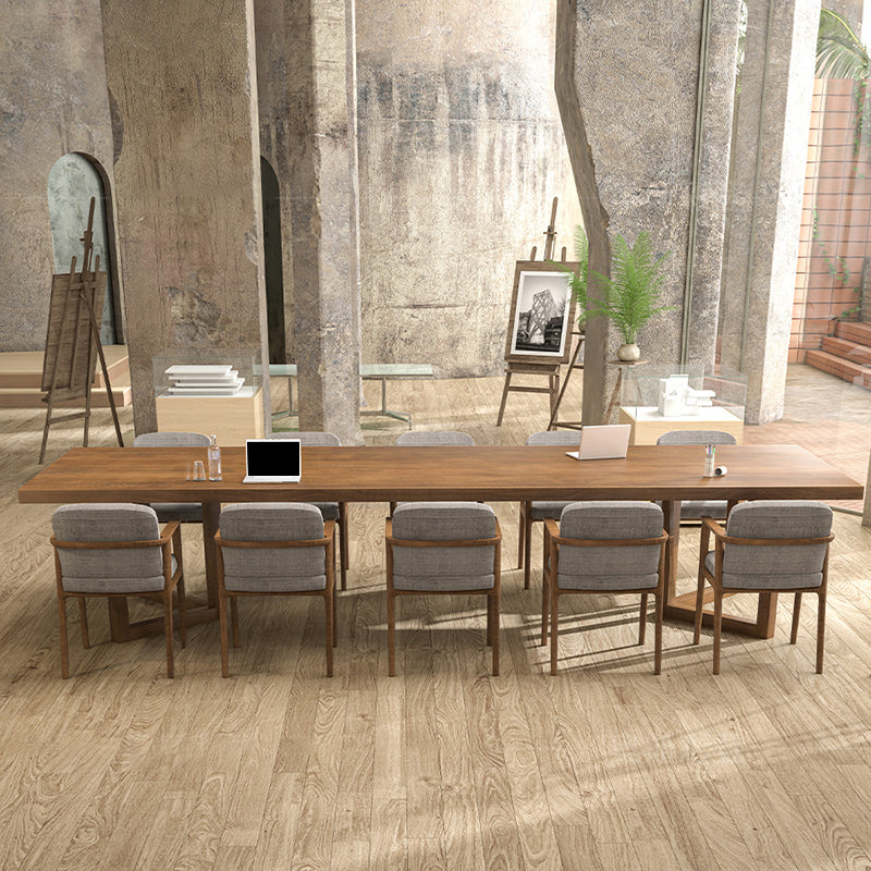 Modern Wood Office Desk Rectangular Shape Task Desk with 2 Legs in Bro