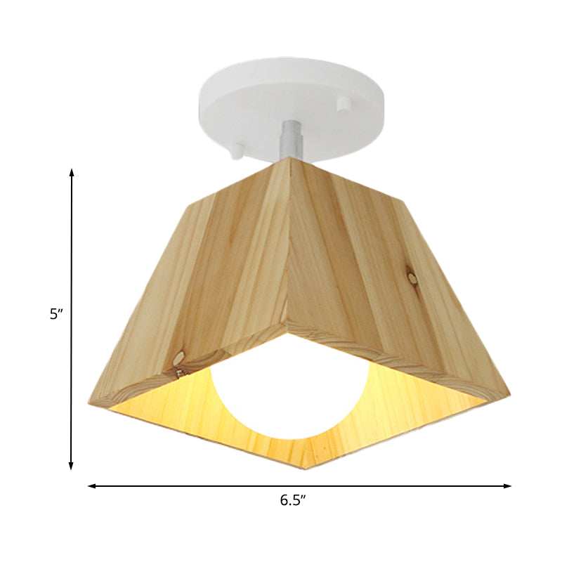 Contemporary Trapezoid Semi Flush Pendant Light 1/2/3-Head Wooden Ceil