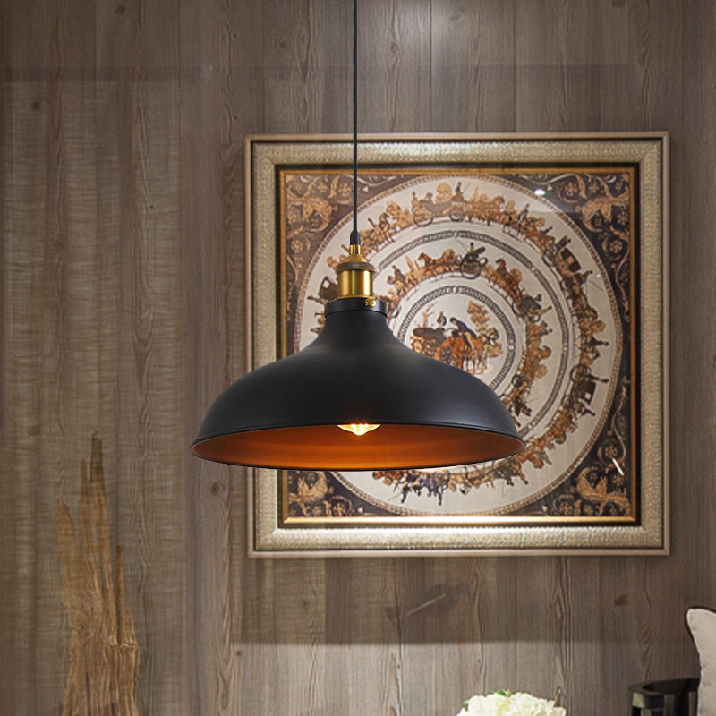 1 Bulb Pendant Lamp Vintage Style Bowl Metal Ceiling Light Fixture in
