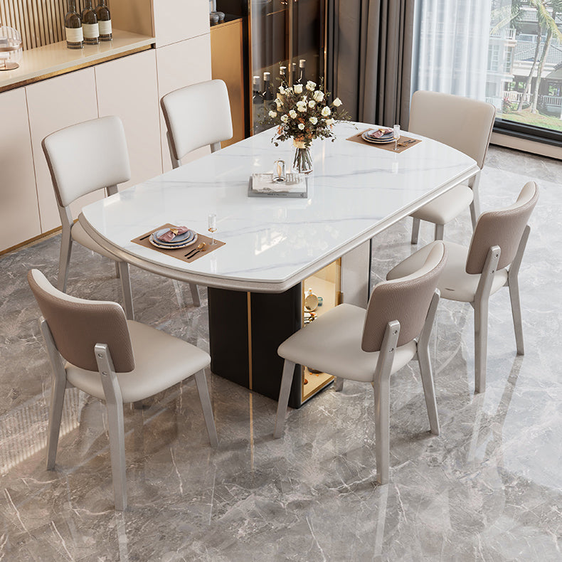 Round Modern Stone Dining Table Extendable for Small Spaces with Stora
