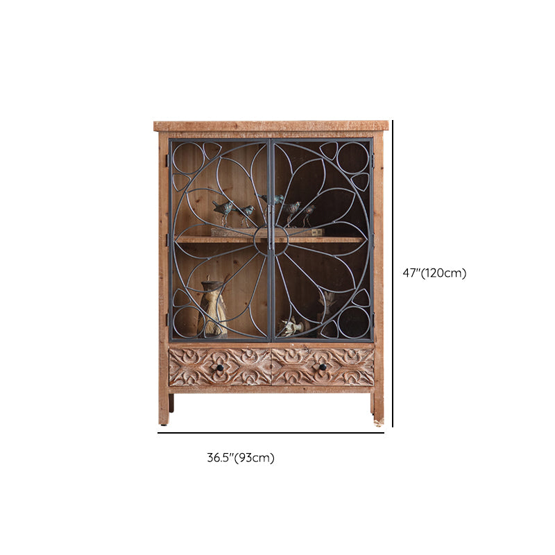 Traditional Display Stand Solid Wood Glass Doors Storage Cabinet for D
