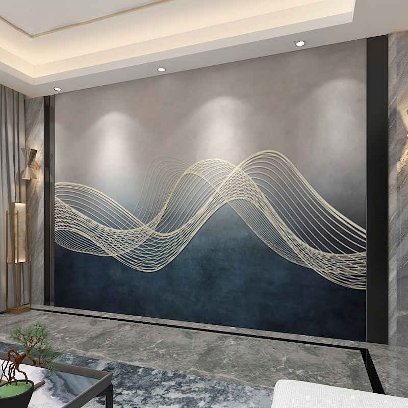 Full Outspread Line Mural Contemporary 3D Effect Wall Art in Blue and